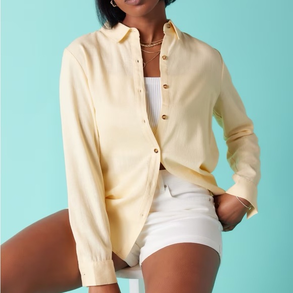 Francesca's Collections | Tops | Nwt Yellow Linen Button Down Top ...